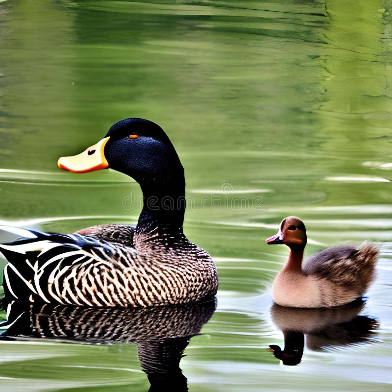 AI-generated Illustration of Two Ducks in a Green Lake Stock ...