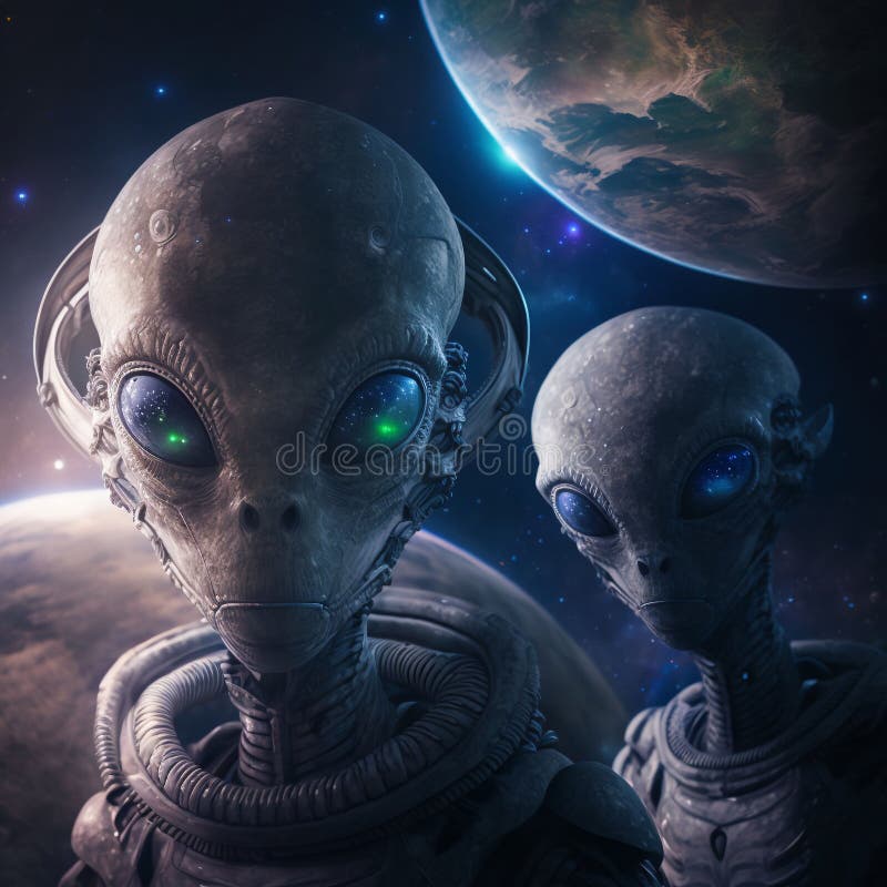 AI Generated Illustration of Two Extraterrestrial Beings Standing Side ...