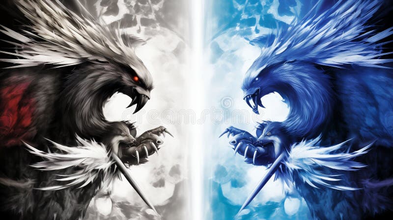 AI-generated Illustration of Two Fantastical Creatures in a Dramatic ...