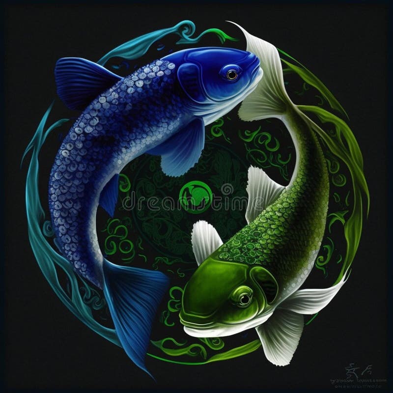 AI Generated Illustration of Two Fish Swimming in a Blue and Green ...