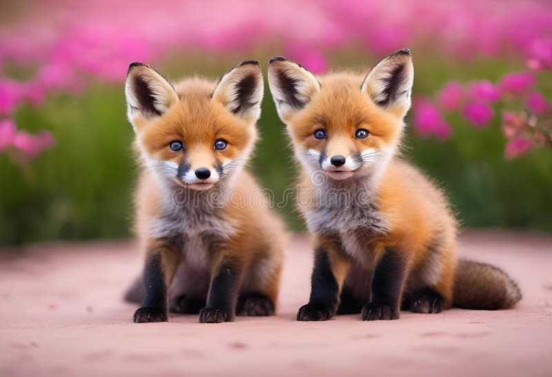 AI Generated Illustration of Two Foxes Standing in a Flowery Meadow ...