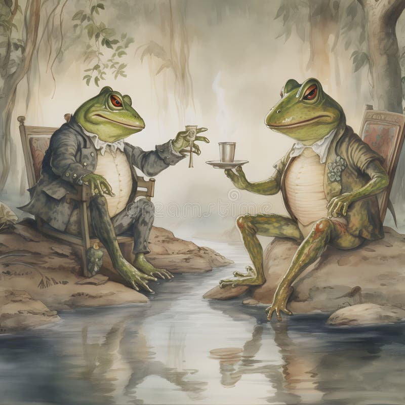AI Generated Illustration of Two Frogs on Chairs Facing Each Other, in ...