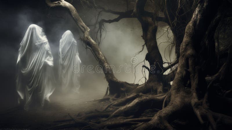 AI Generated Illustration of Two Ghosts in a Dark Forest Stock ...