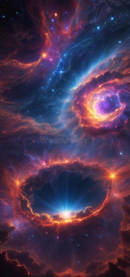 Two Galactic Spheres with Bright Light in the Middle of Them Stock ...