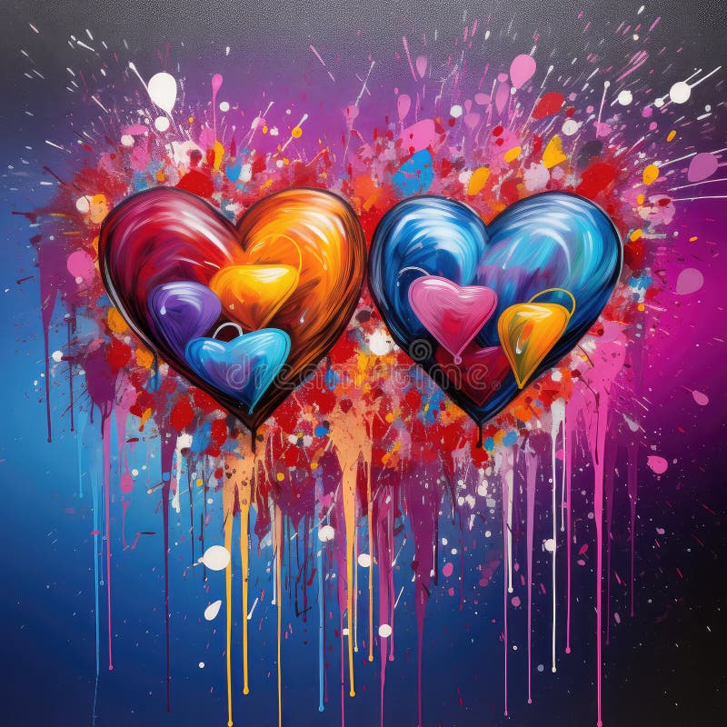 Two Heart - Shaped Rainbow - Colored Paintings are Displayed in Front ...
