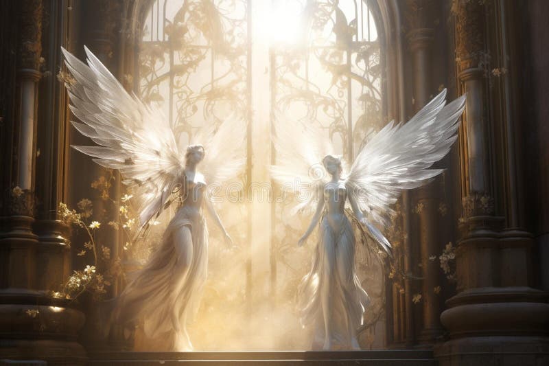 AI Generated Illustration of Two Heavenly Angels, Adorned with a ...
