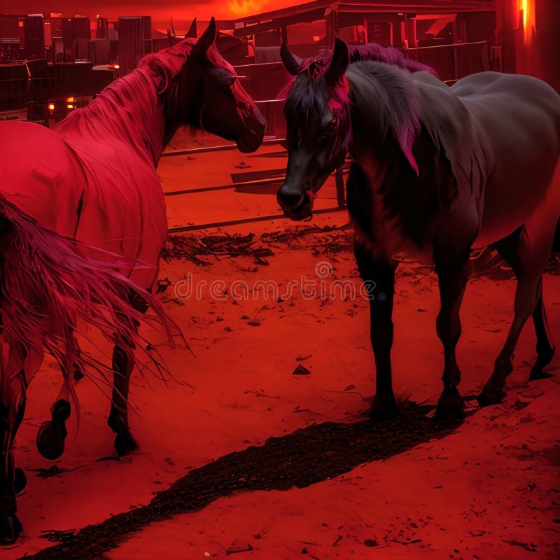AI Generated Illustration of Two Horses Peacefully Standing in a Stable ...