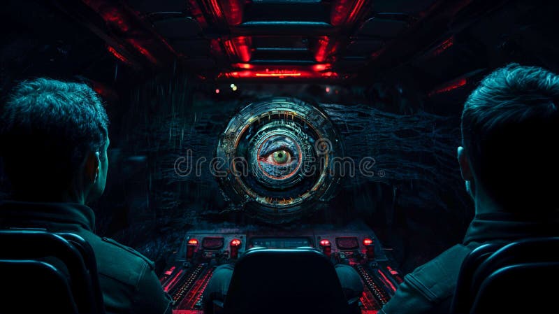 AI Generated Illustration of Two Men in a Spacecraft, with an Eye in ...