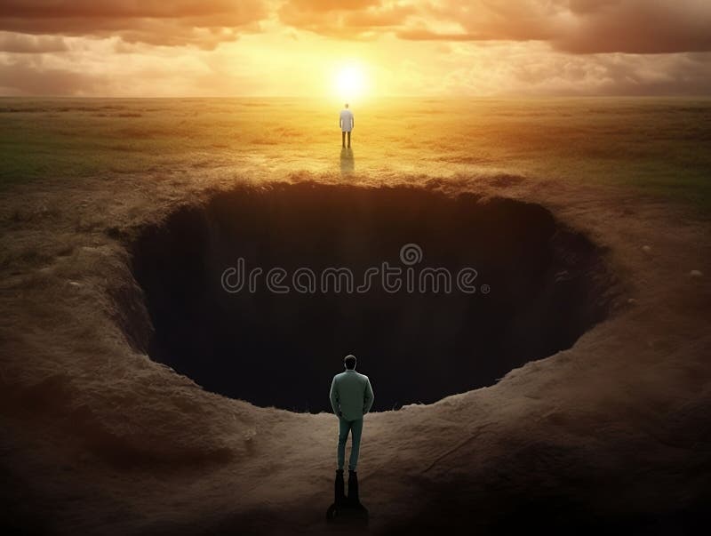 AI Generated Illustration of Two Men Standing on the Edges of the Hole ...