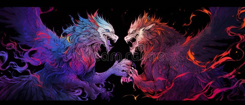 AI Generated Illustration of Two Mythical Creatures in a Fierce Battle ...