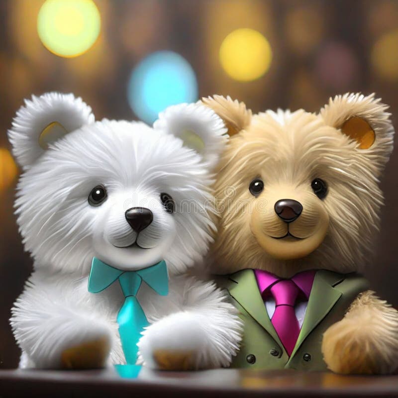 AI Generated Illustration of Two Painted Teddy Bears Wearing Formal ...