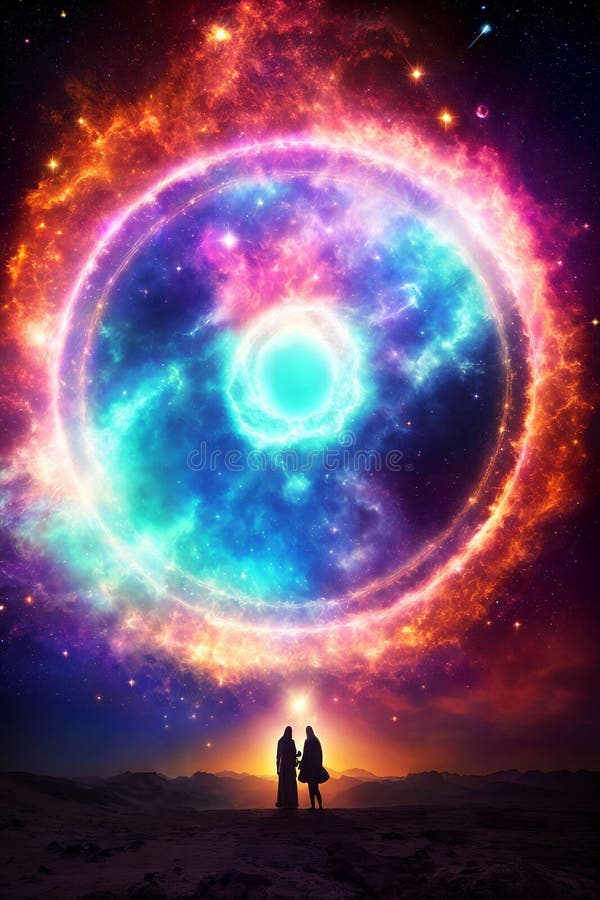 AI Generated Illustration of Two People Stand in a Circle of Energy ...