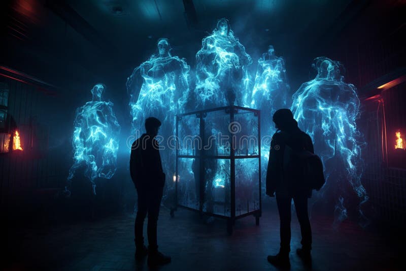 AI Generated Illustration of Two People Standing in a Dark Setting ...