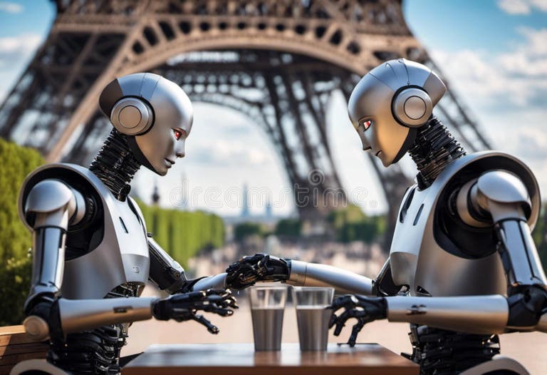 AI Generated Illustration of Two Robots Drinking Coffee in Front of the ...