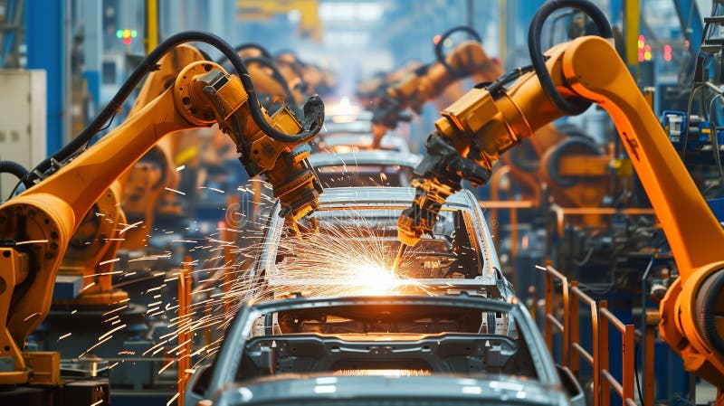 AI Generated Illustration of Two Robots Working in a Factory ...