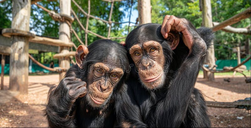 A Couple of Small Chimpan Standing in the Dirt Stock Illustration ...