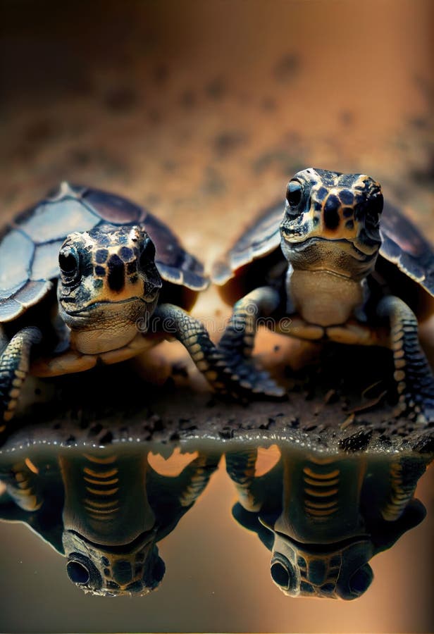 AI Generated Illustration of Two Small Turtles Perched on a Rocky ...