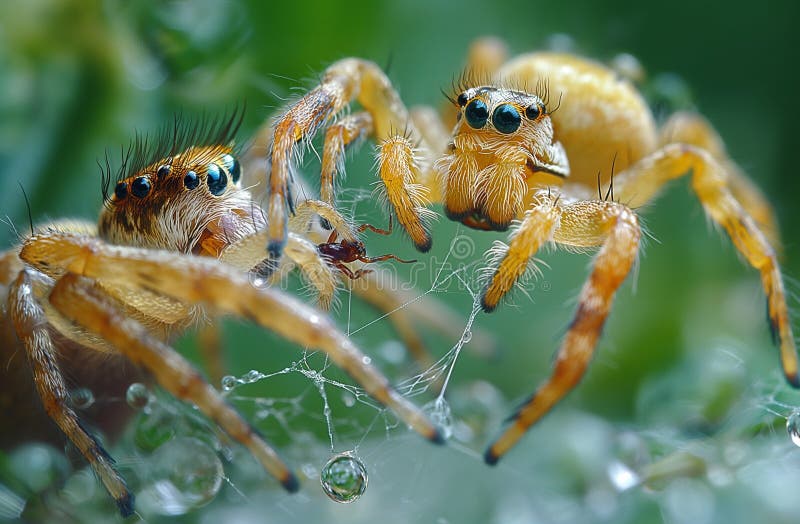 Two Spiders Sitting Side by Side on the Grass Covered Ground Stock ...