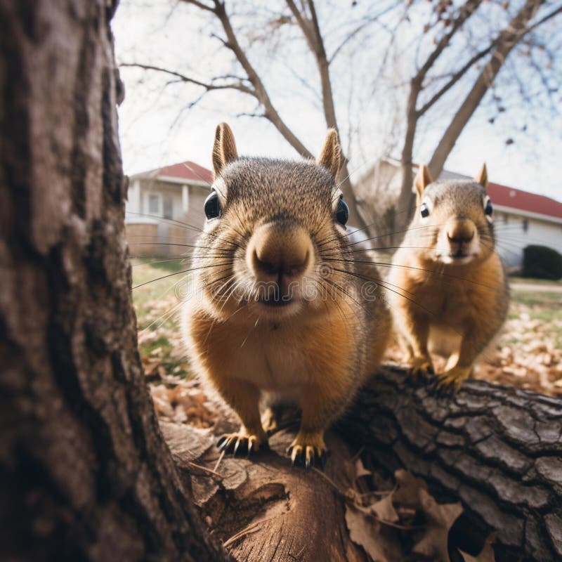 AI-generated Illustration of Two Squirrels in a Backyard Looking at the ...