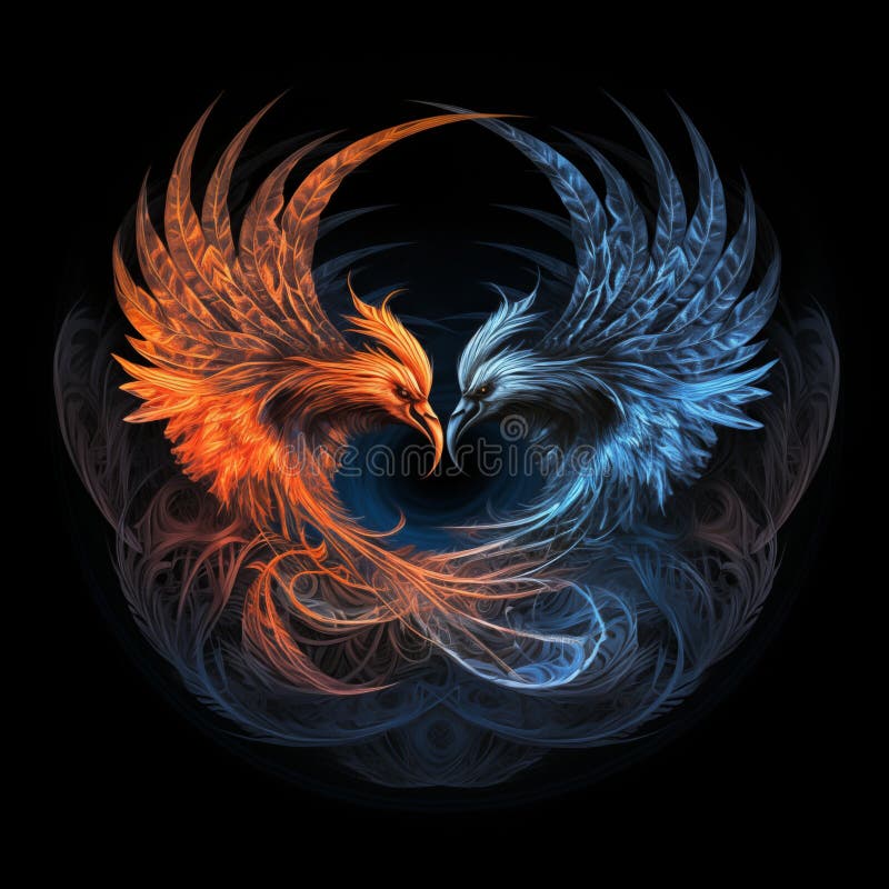 AI Generated Illustration of Two Vibrant Phoenix Birds Facing Each ...
