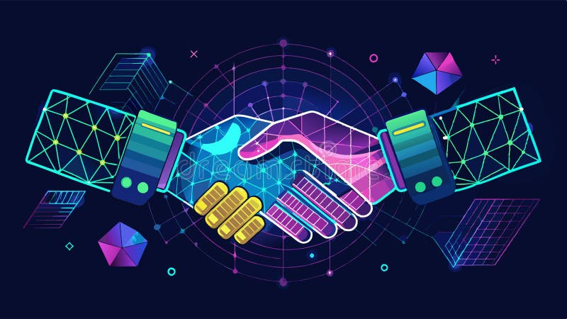 Ai Generated Illustration Two Wire-frame Glowing Hands, Handshake, Technology, Business, Trust ...