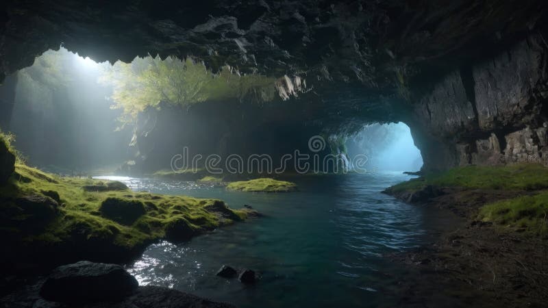 AI-generated Illustration of an Underground Cave with Sunlit Windows ...
