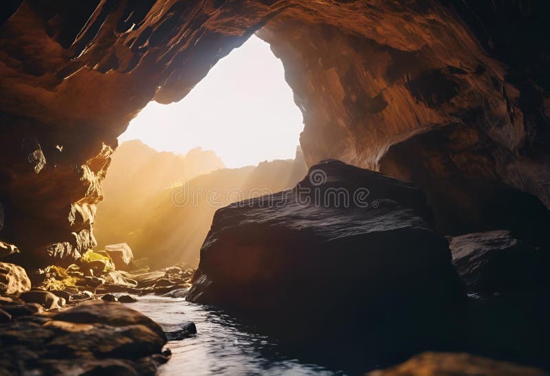 AI Generated Illustration of an Underground Cavern during Sunset Stock ...