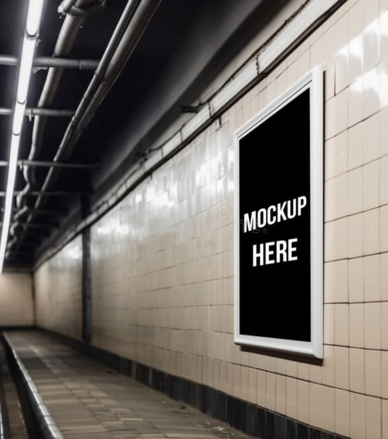 AI Generated Illustration of an Underground Subway Station with an Empty Advertisement Poster ...
