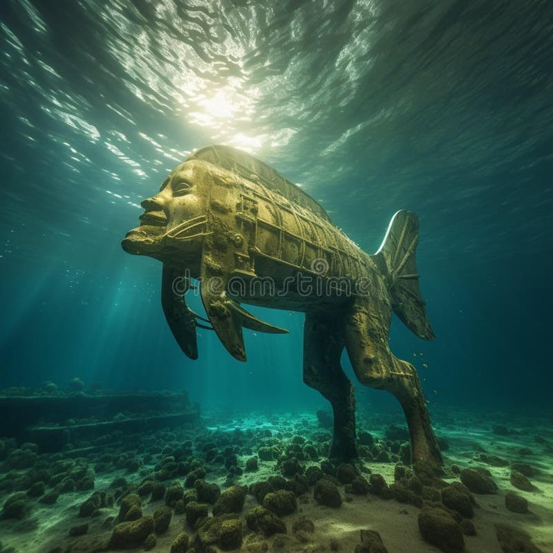 AI Generated Illustration of an Underwater Bronze Fish Statue ...