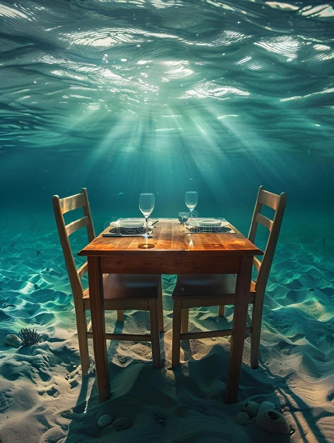 AI Generated Illustration of an Underwater Dinner Table Stock ...