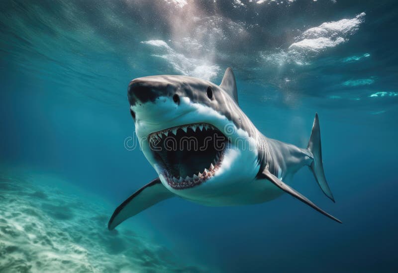 AI Generated Illustration of an Underwater Shot of a Great White Shark ...