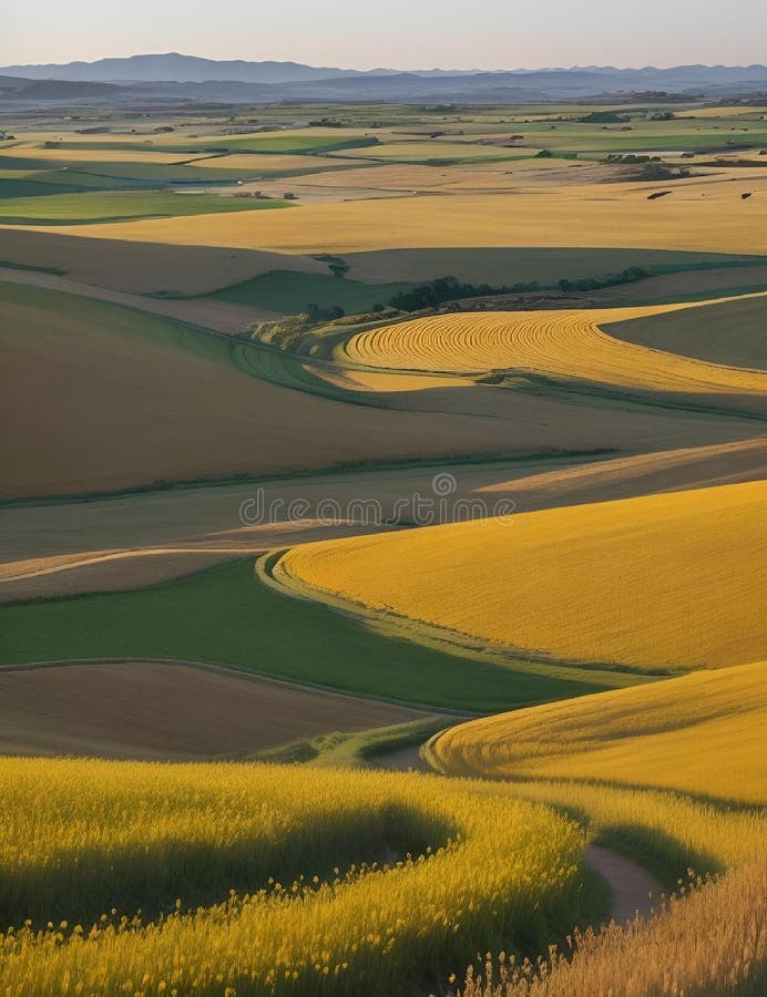 AI-generated Illustration of Undulating Fields Seen from a Hilltop ...