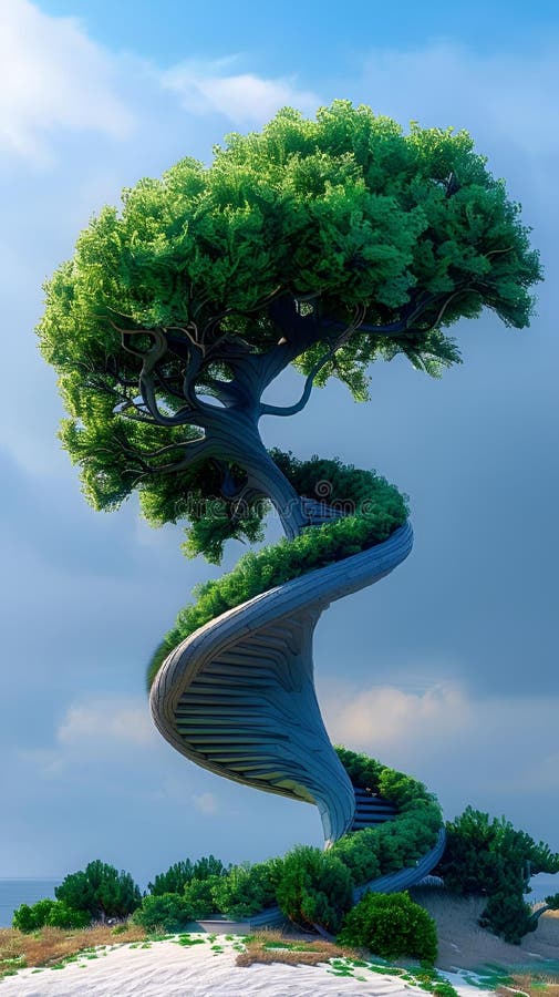 AI Generated Illustration of a Unique Tree Spirals into a Rock ...