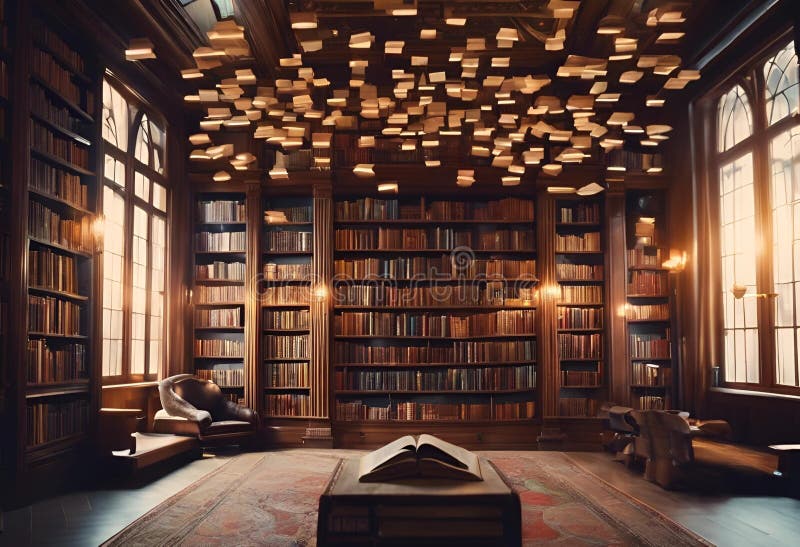 AI Generated Illustration of an Unoccupied Library with Scattered Books ...