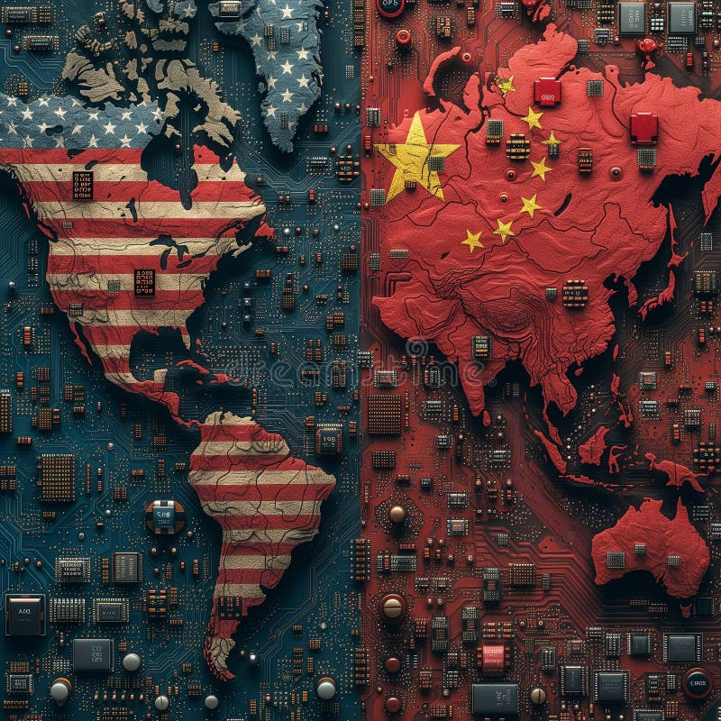 AI Generated Illustration of US and China Maps Symbolizing the ...