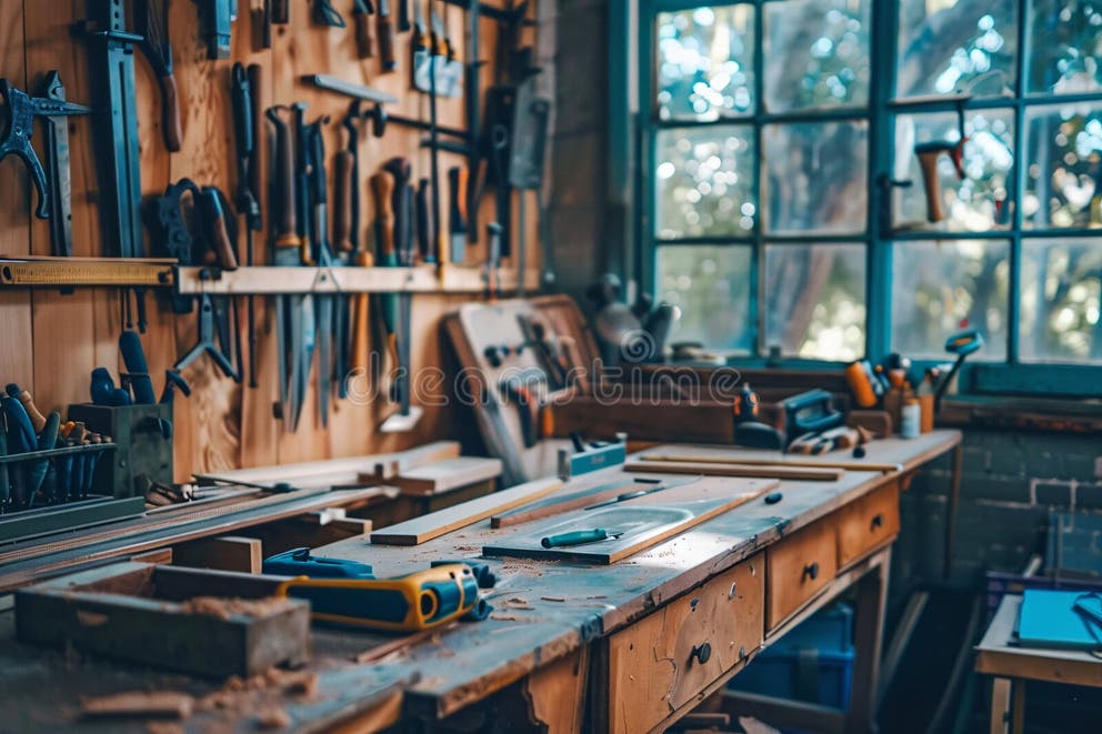 Many Different Types of Hand Tools on Display in a Workbench Stock ...