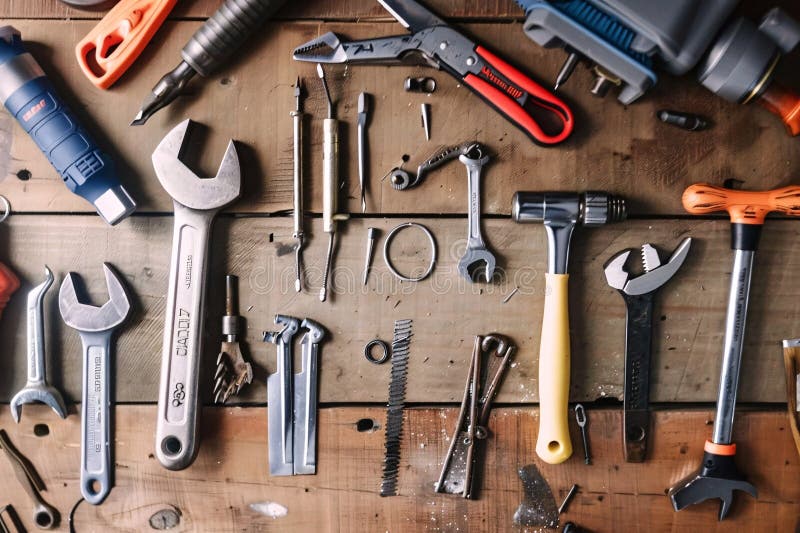 AI-generated Illustration of Various Tools Scattered on a Cluttered ...