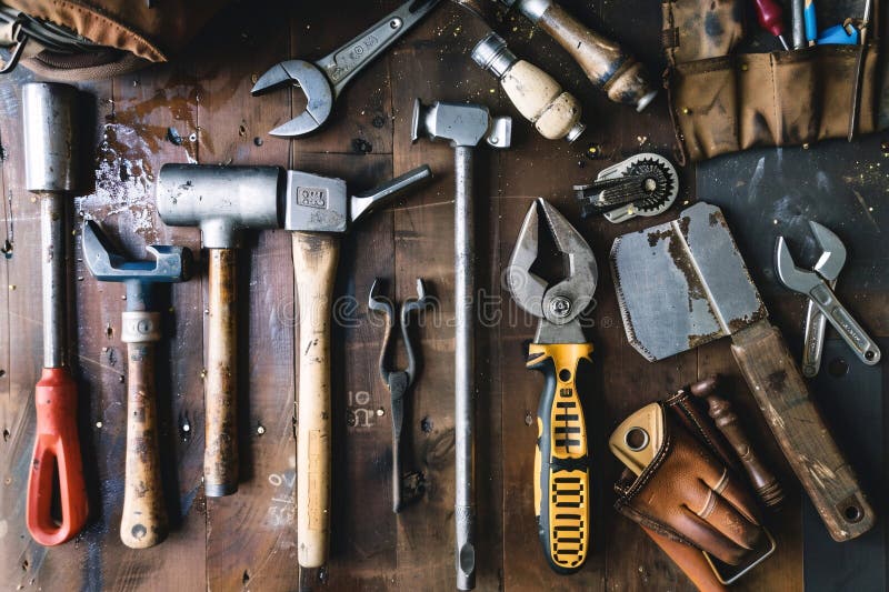 AI-generated Illustration of Various Tools Scattered on a Cluttered ...