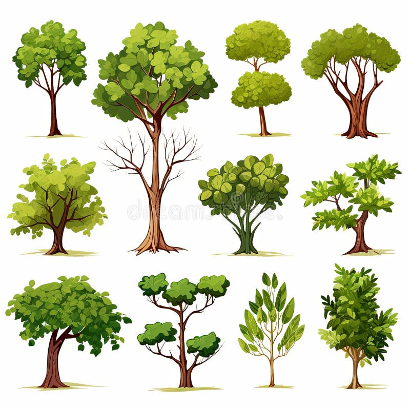 AI Generated Illustration of Various Types of Trees in a Set Stock ...