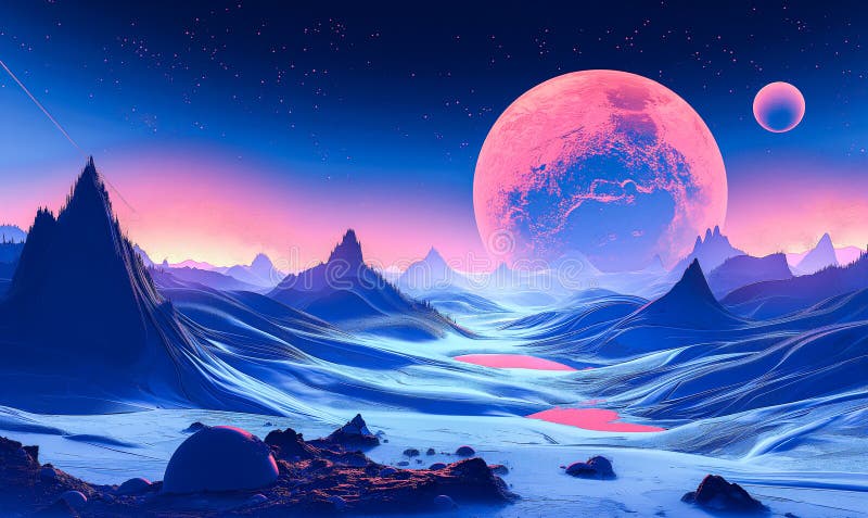 AI Generated Illustration of a Vast Landscape with Celestial Bodies and ...