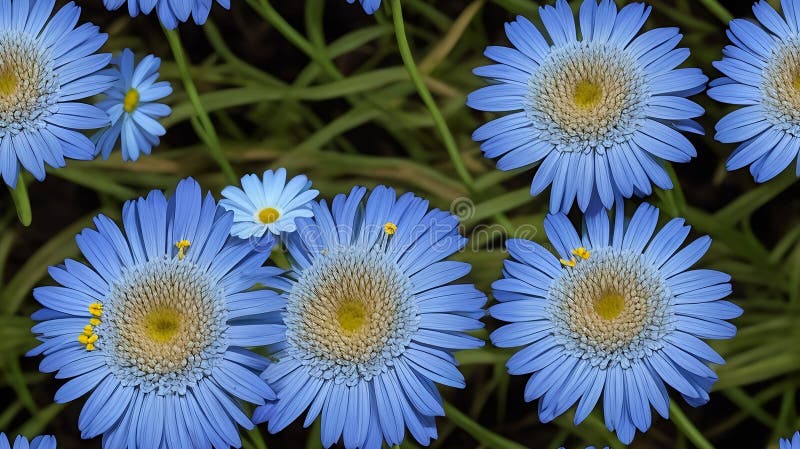 A Large Bunch of Blue Flowers Growing Near a Bushbery Stock Photo ...