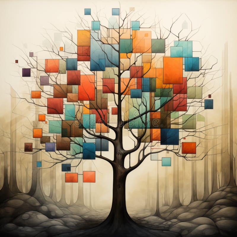 AI Generated Illustration of a Vibrant Artwork Featuring a Tree with ...