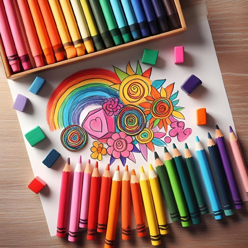 A Group of Colorful Crayons Sitting on a Table Stock Illustration ...