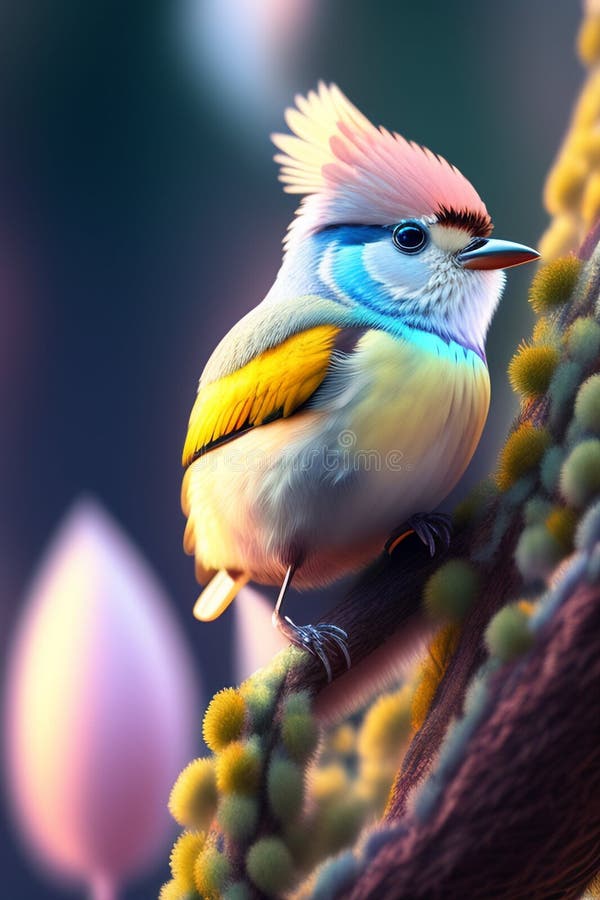 There is a Colorful Bird with a Mohawk Sitting on a Branch Stock ...