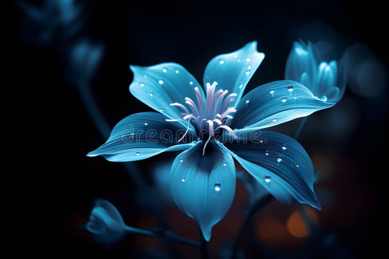 AI Generated Illustration of a Vibrant Blue Illuminated Flower in Full ...