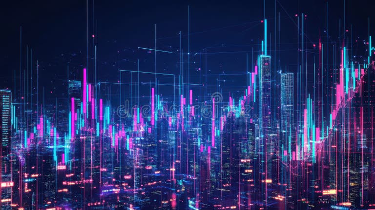 Digital Cityscape with Financial Data Overlays Stock Image - Image of advancement, digital ...