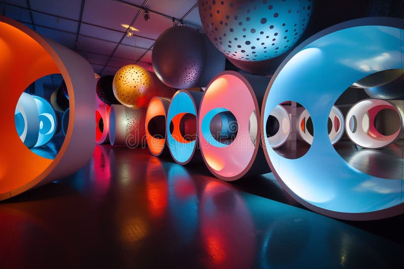 A Colorful Installation of Circular Structures with Various Lighting ...