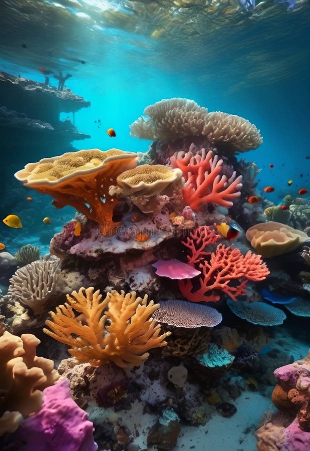AI-generated Illustration of a Vibrant Coral Reef and an Array of ...