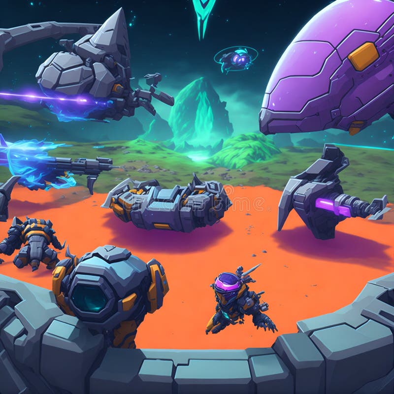 AI Generated Illustration of a Vibrant, Dynamic Battle between a Group ...