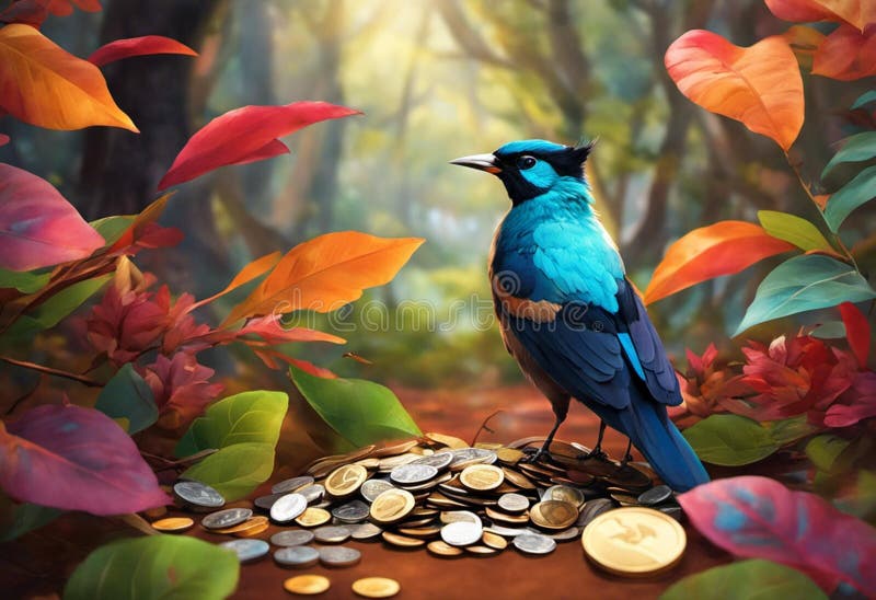 AI Generated Illustration of a Vibrant Exotic Bird Perched on a Stack ...